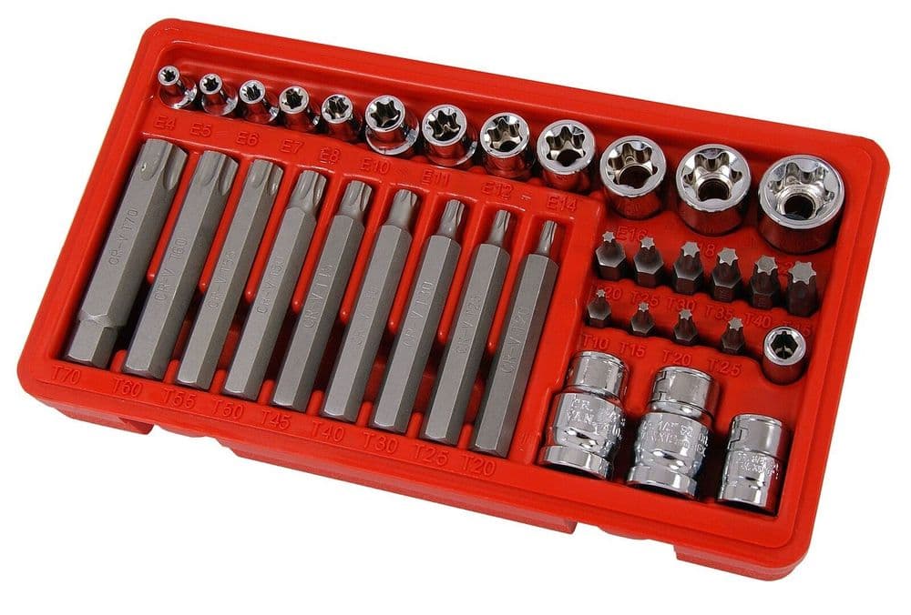 35Pcs 1/4 3/8 & 1/2 Drive Star Bit E Socket Set