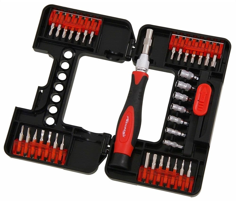 37Pc Precision Screwdriver Bit Set Hex Phillips Pozi Flat & Star In A Case