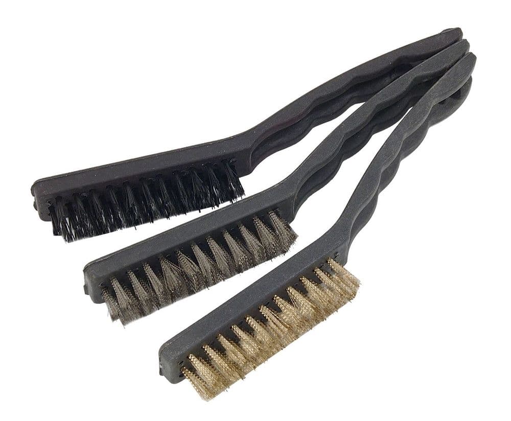 3Pc 9" Hand Wire Brush Set Steel Brass And Nylon Remove Rust Paint