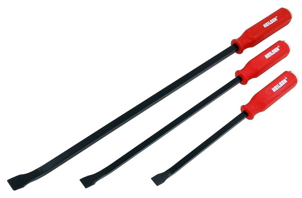 3Pc Pry Bar 300 430 & 600mm Heavy Duty With Hammer Cap