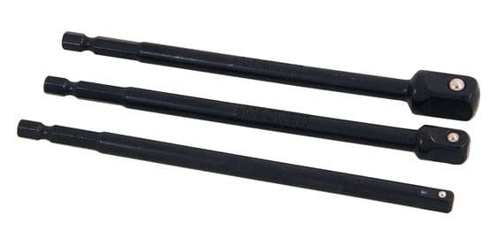 3Pc Socket Adapter Set Hex Shank To 1/4 3/8 1/2 Bits - 150mm Long