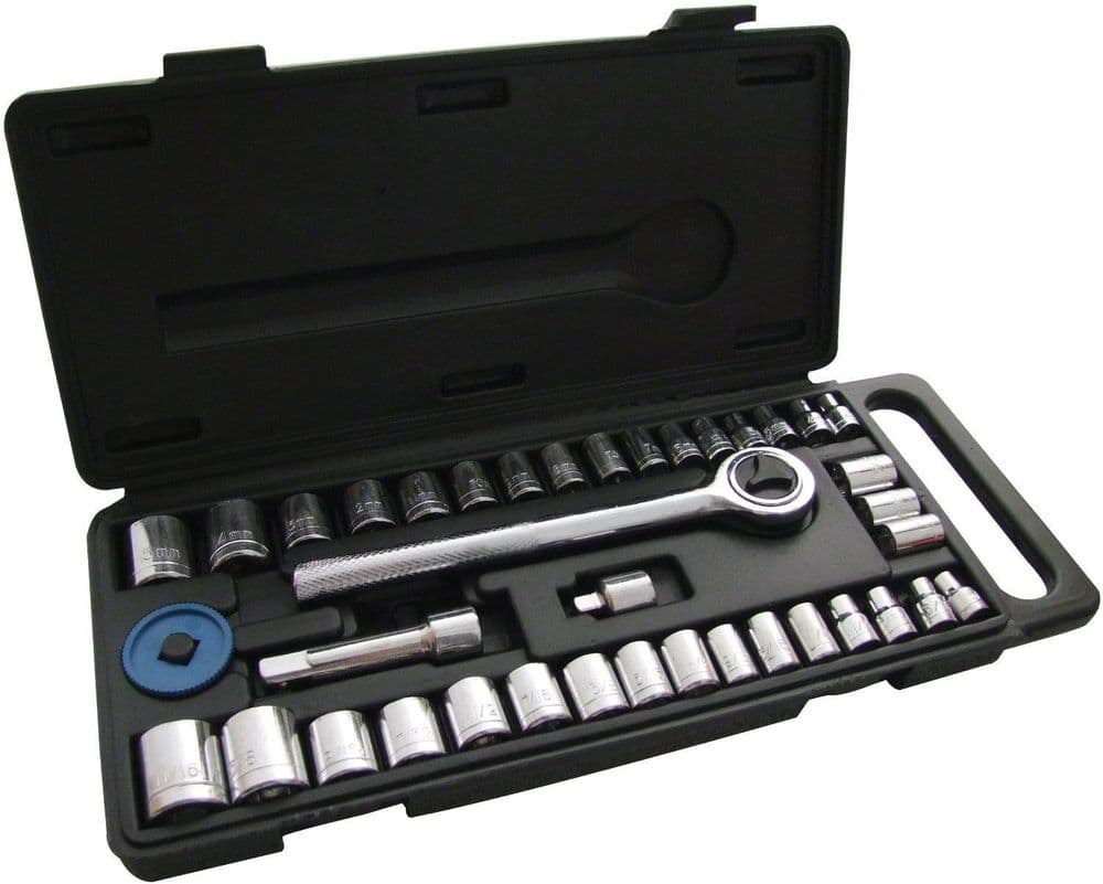 40Pc Socket Set In Case1/4" 3/8" Drive Socket Set Ratchet Handle Metric