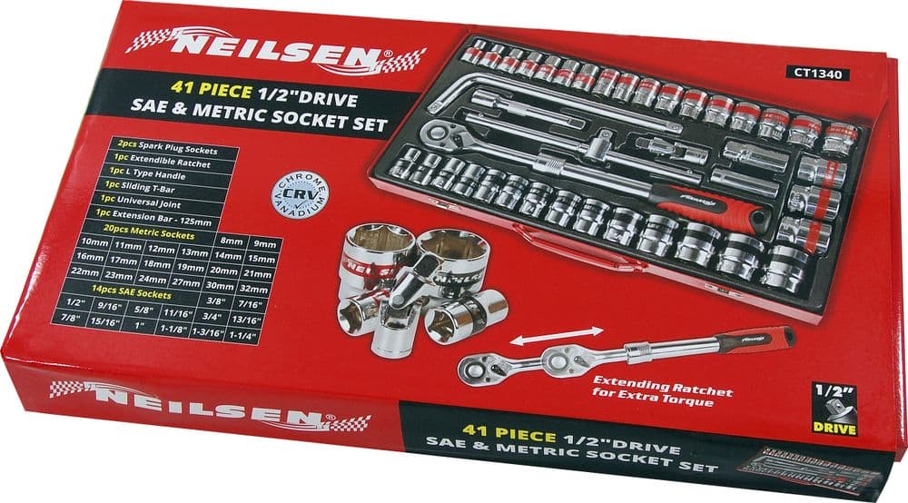 41Pc 1/2& x22; Inch Drive Socket Set Sae And Metric Imperial Af ...