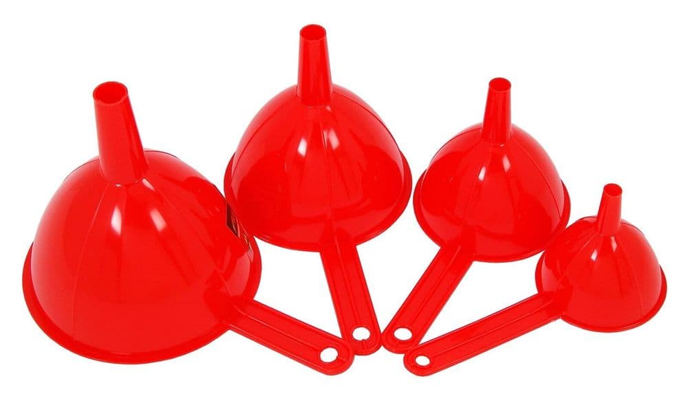 4Pc Plastic Funnel Pouring Set With Handles 125mm 110mm 90mm 70mm