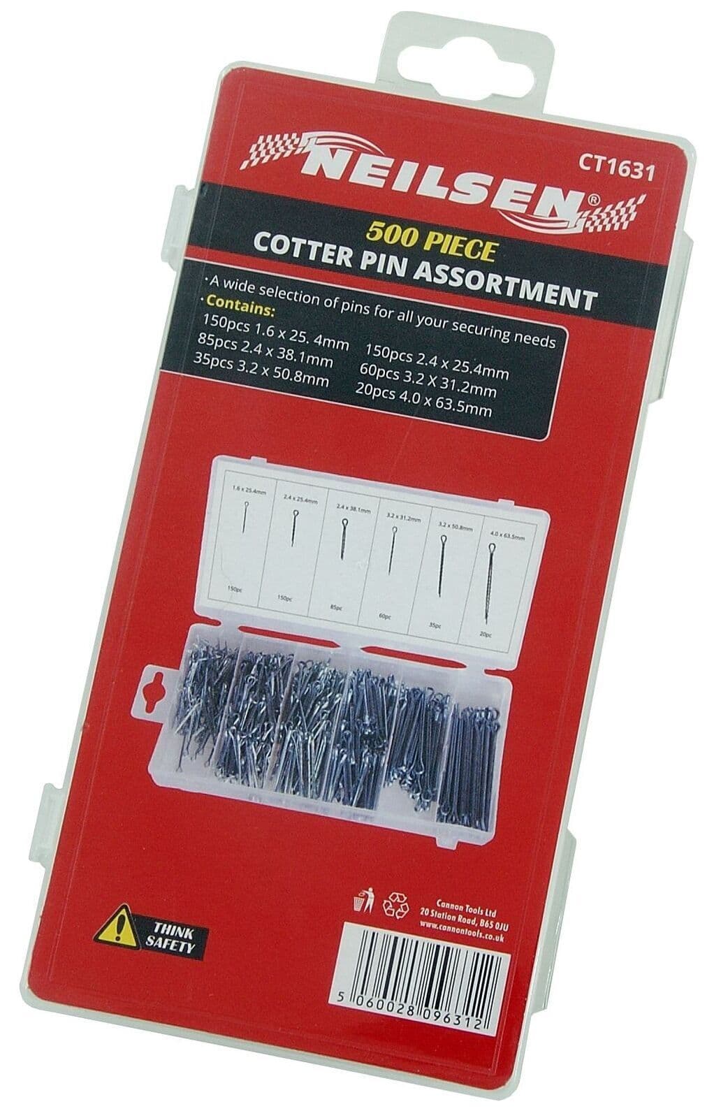 500 Piece Trade Cotter Pins Split Pin Assortment Box Kit Set