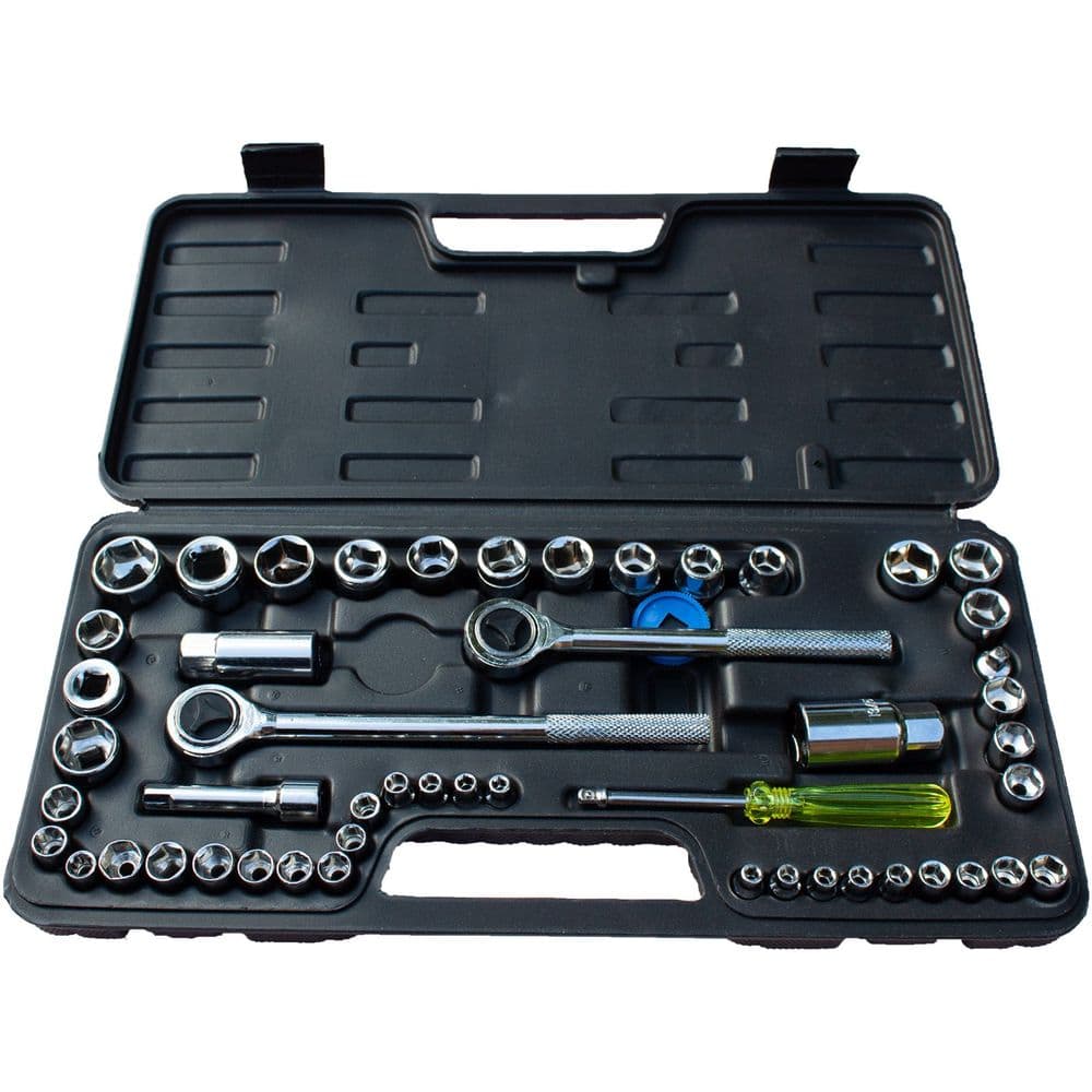 52Pc Socket Set 1/4& x22; 3/8& x22; 1/2& x22; Sockets