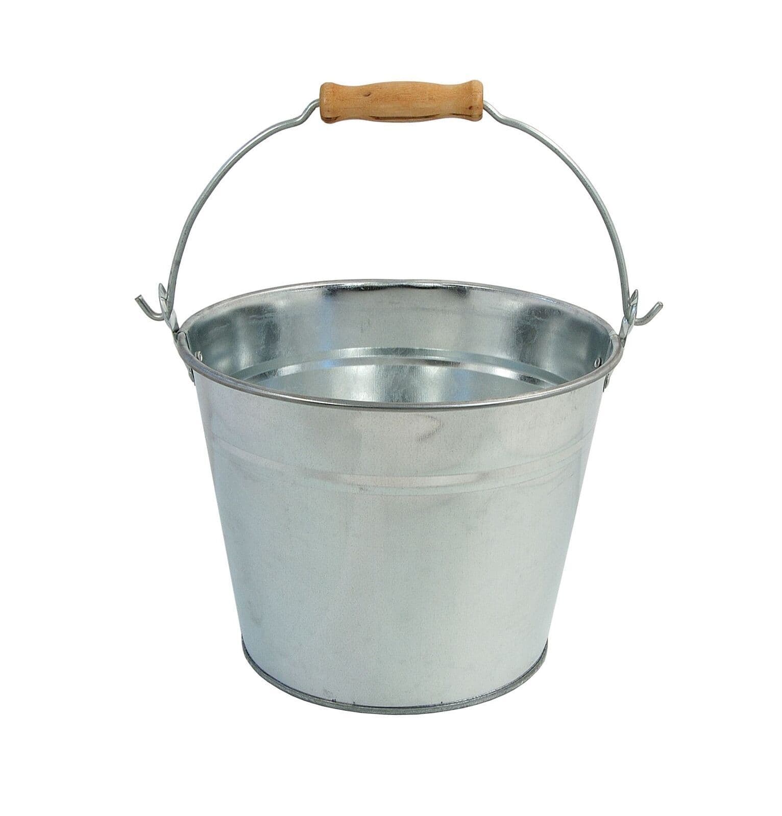 5L Galvanised Metal Bucket With Wood Handle