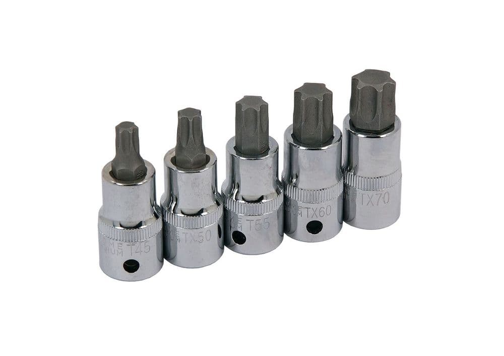 5Pc Torx Star Socket Bit Set 1/2" Drive Crv T45-T70 Male E Bit Sockets