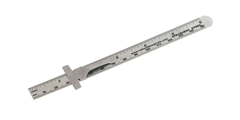 6" Pocket Ruler Stainless Steel With Sliding Clip Depth Gauge Rule