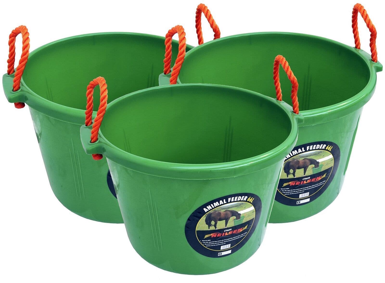 66L Rigid Animal Feed Storage Bucket Container Tub With Rope Handles