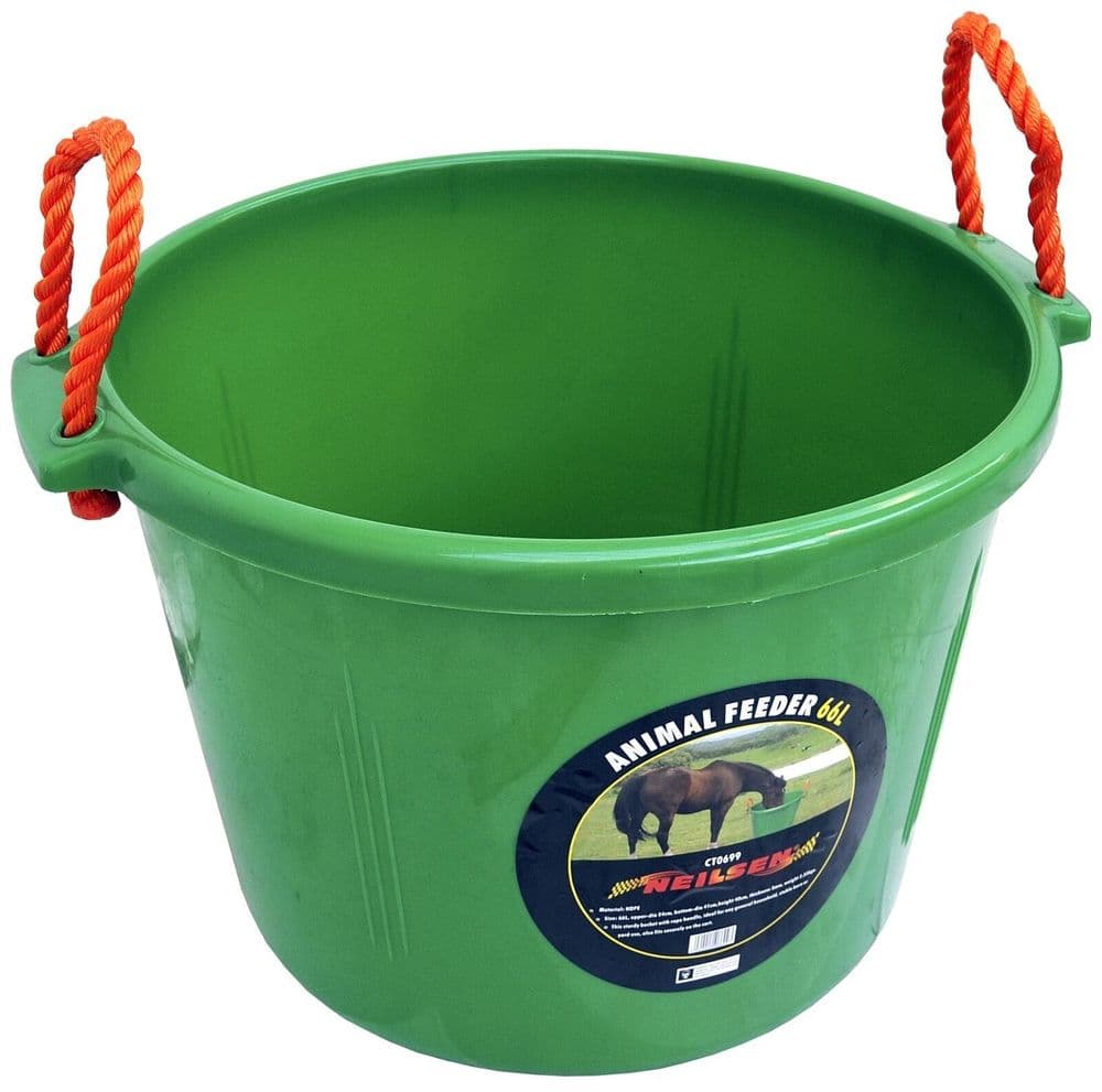 66L Rigid Animal Feed Storage Bucket Container Tub With Rope Handles