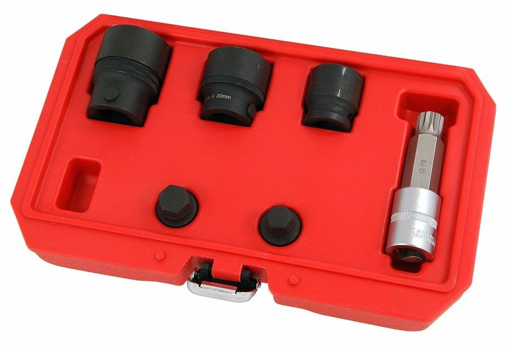 6Pc 1/2" & 3/4" Vag Vw & Audi Axle Hub Nut Socket Set Hex Spline 24 30 32mm