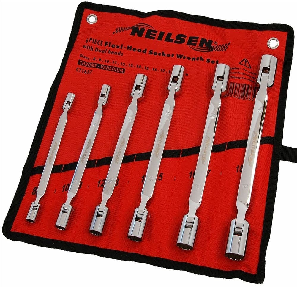 6Pc Flexi Flexible Dual Head Double Ended Socket Spanner Wrench Set 8mm ...