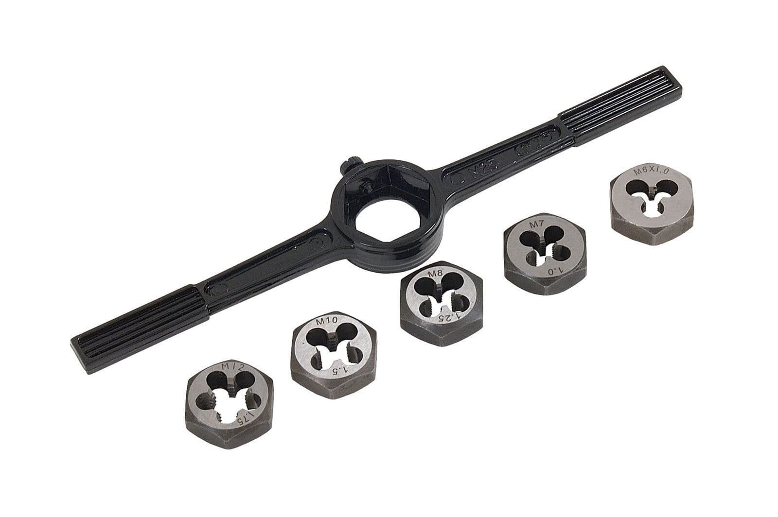 6Pc Tap & Die Set T-Handle Wrench Metric - Sizes M6 M7 M8 M10 & M12