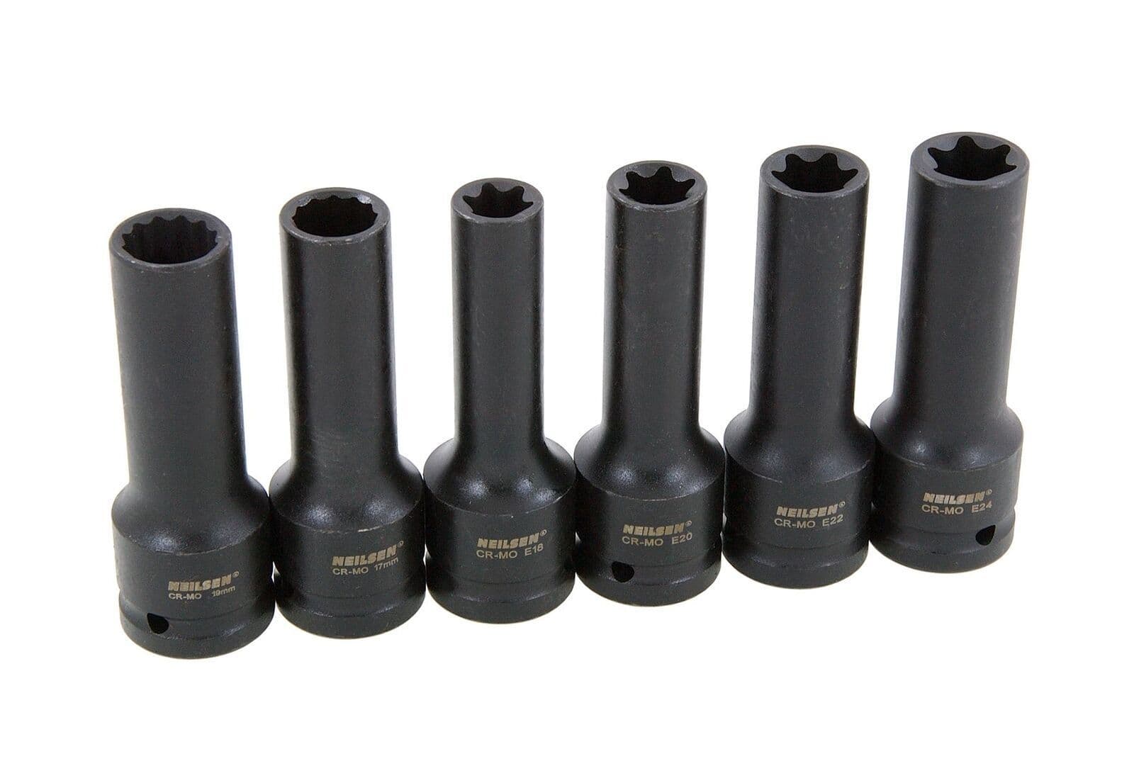 6Pc Truck Impact E Socket & Regular Socket Set 3/4Dr Cylinder Head Bolts