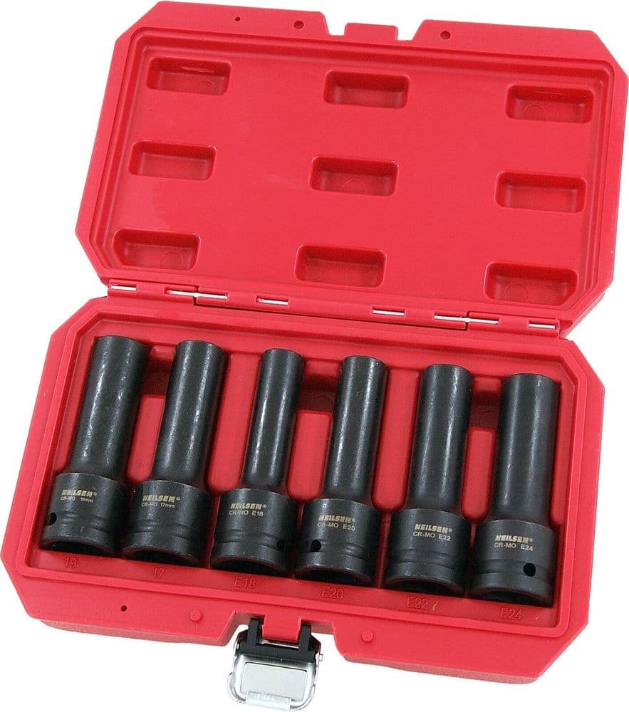 6Pc Truck Impact E Socket & Regular Socket Set 3/4Dr Cylinder Head Bolts