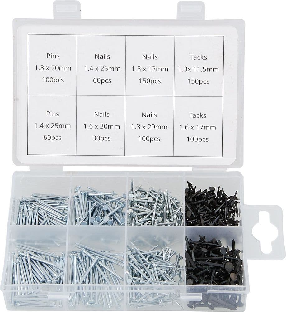 750Pc Assortment Box Of Nails And Tacks