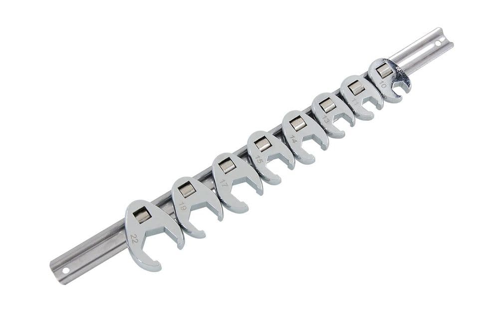 8Pc Crows Foot Spanner Set Metric Flare Nut Brake Pipe 10 - 22mm