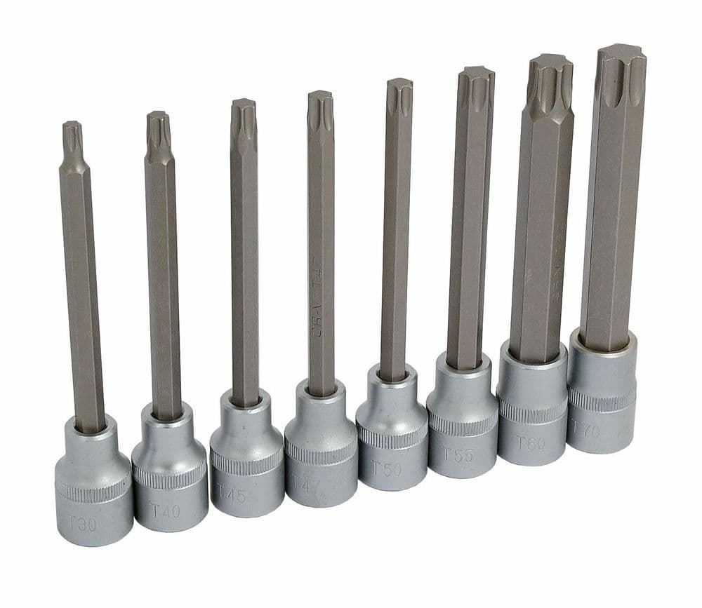 8Pc Extra Long Torx Star Bit 5 6 7 8 10 12 14 17 mm Socket Set 1/2 ...