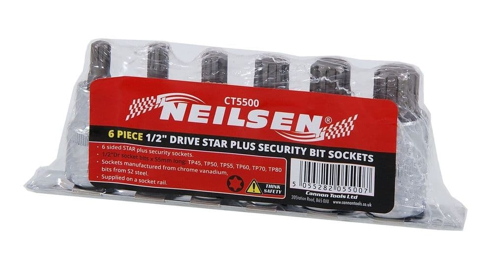9Pc 6 Sided Star Plus Security Bit Sockets 1/2" Drive Hex Set Tp45-Tp80
