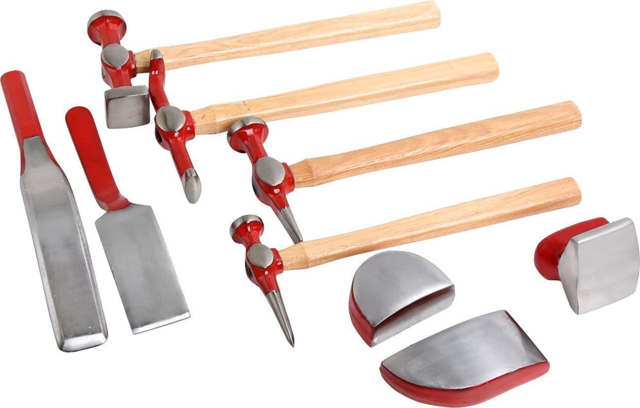 9Pc Car Dent Auto Body Panel Repair Tool Kit Wooden Handles Beating Hammers