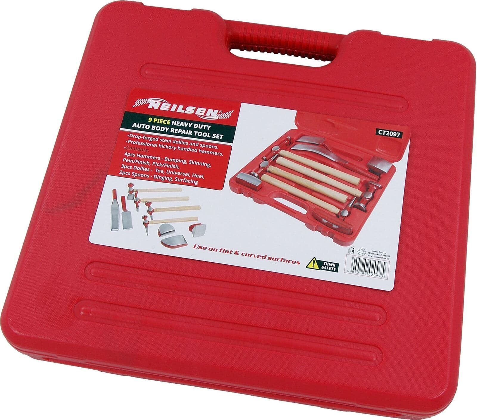 9Pc Car Dent Auto Body Panel Repair Tool Kit Wooden Handles Beating Hammers