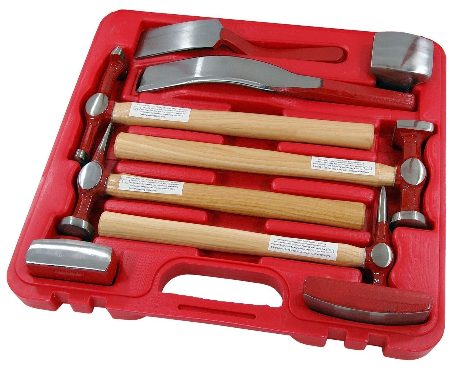 9Pc Car Dent Auto Body Panel Repair Tool Kit Wooden Handles Beating Hammers
