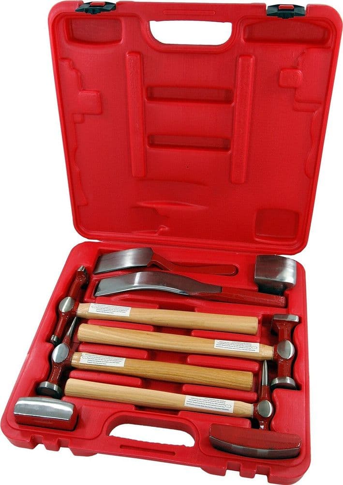 9Pc Car Dent Auto Body Panel Repair Tool Kit Wooden Handles Beating Hammers