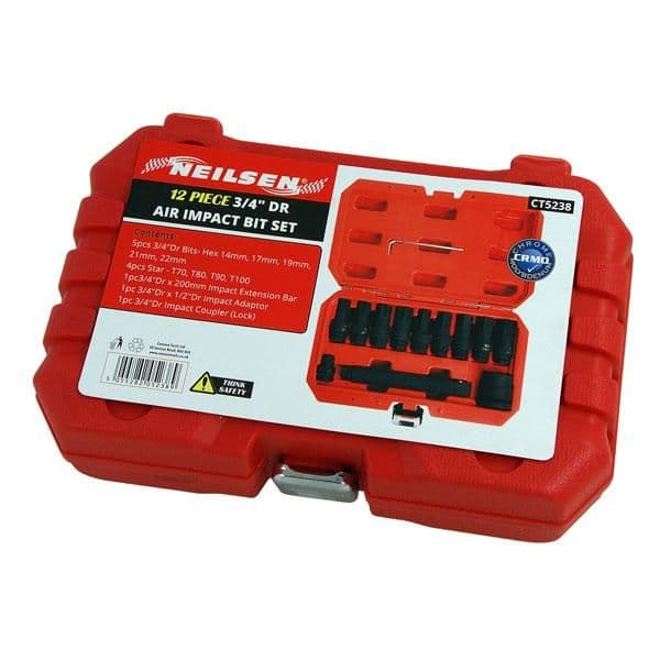 Air Impact Bit Set 3/4 Drive 12Pc Includes Hex Torx & Extension Bar