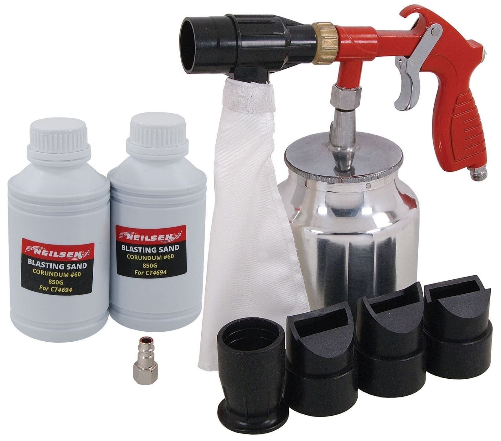 Air Sandblaster Gun Kit With Blasting Sand Grit 60 & 4 Nozzles