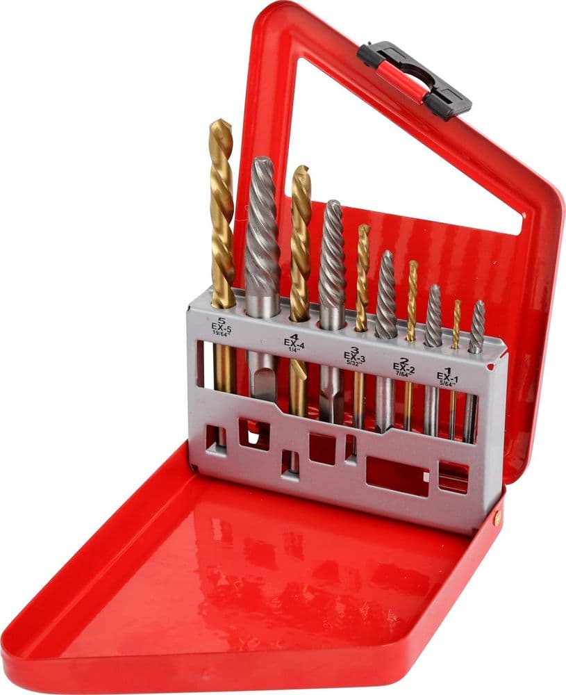 Combination Screw Spiral Extractor & Left Hand Drill Bit Set In Metal Case