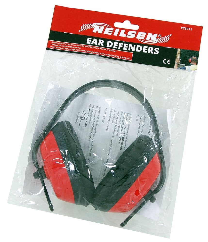Compact Red Ear Defenders With Adjustable Head Band Safety Muffs