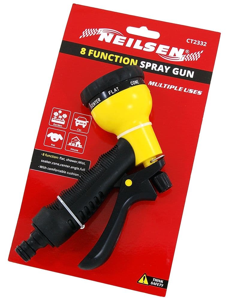 Garden Hose Spray Gun 8 Function Flat Shower Mist Soaker Cone Center Etc