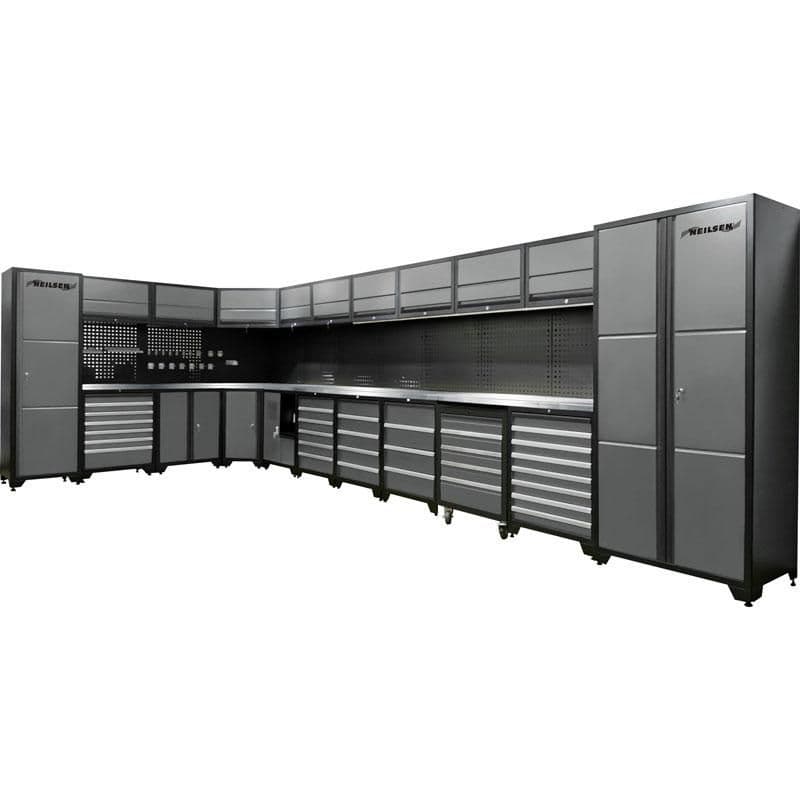 Neilsen 9 Metre Long Corner Garage Work Station Tool Cabinet- Black And ...