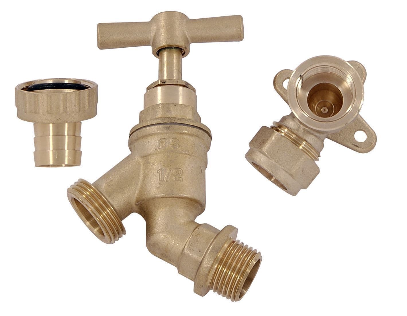 Outside Garden Tap With Wall Plate Solid Brass 1/2" X 3/4" Connector Kit