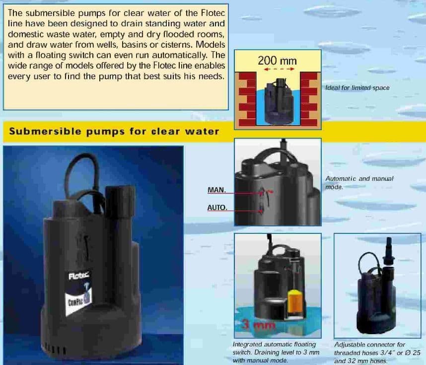 Compac Submersible Sump Pump Integral Float