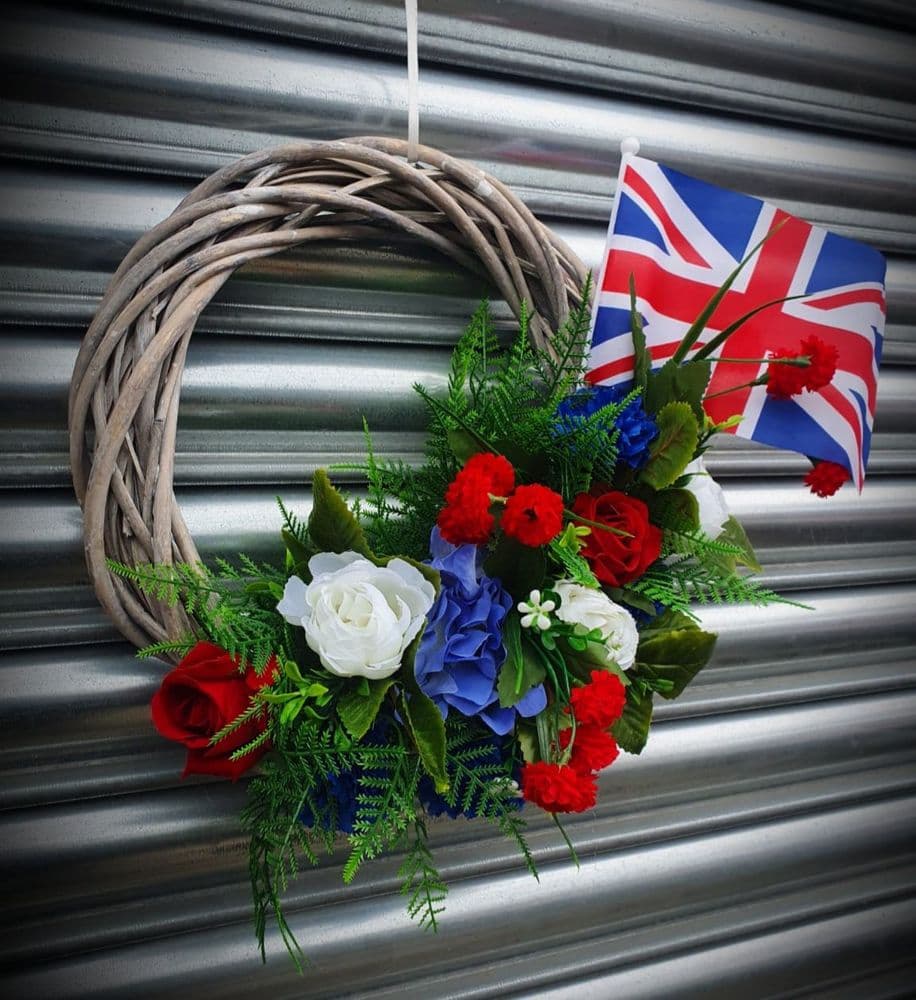 CORONATION SPECIAL WREATH - 30CM - RED BLUE WHITE