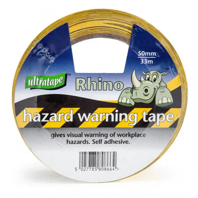 Ultratape Rhino Hazard Warning Tape Black Yellow 50mm X 33m