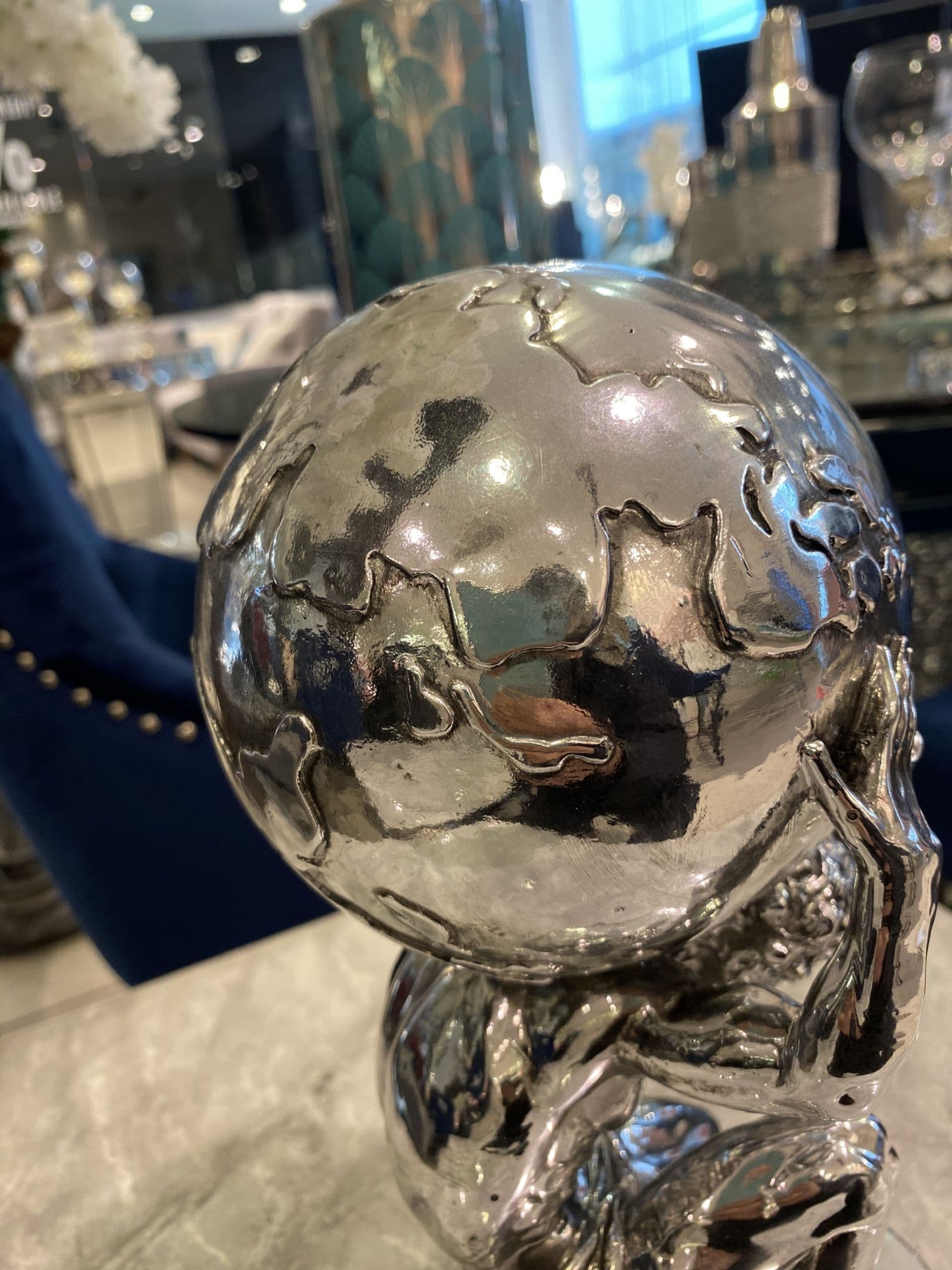 12" Atlas Holding Globe Silver Ornament