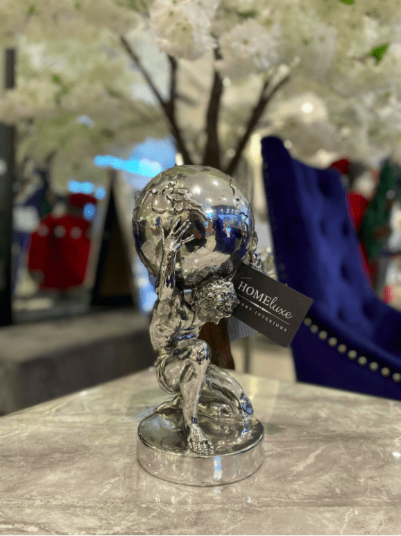 12" Atlas Holding Globe Silver Ornament