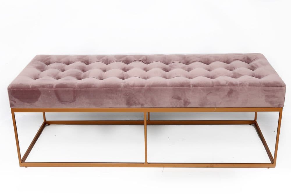 122Cm Pink Velvet Bench With Gold Frame