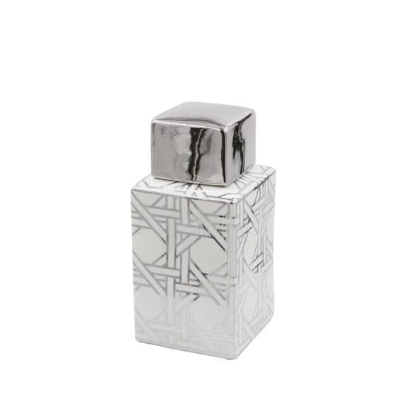23cm Chrome And Grey Ginger Jar