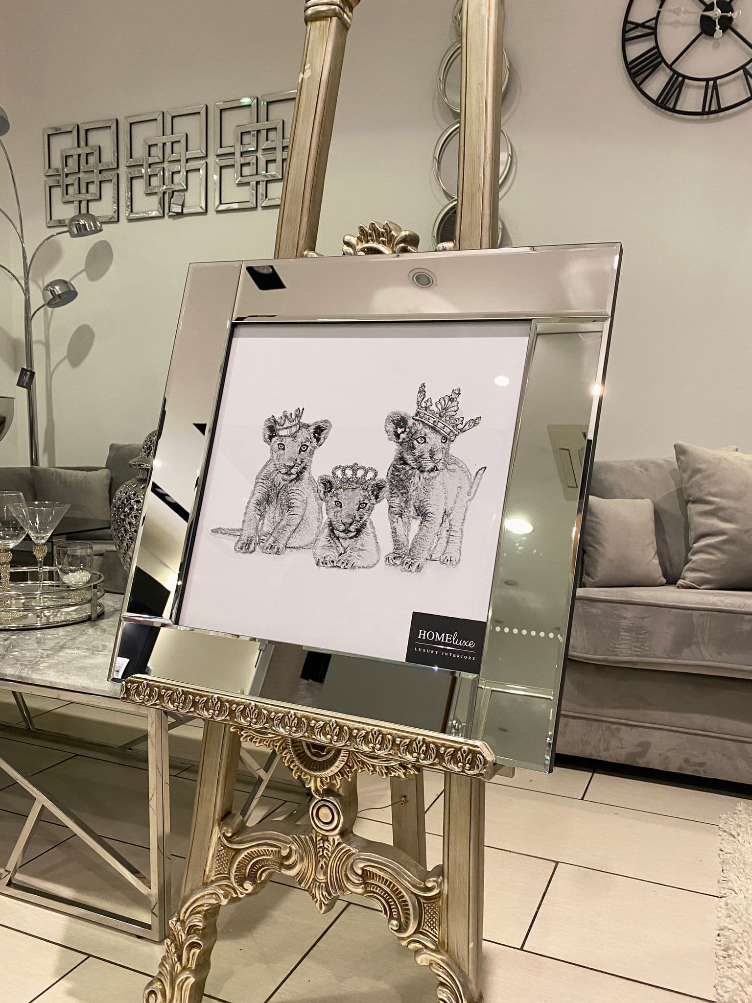 3 Cubs Grey & White With Crowns Wall Art Mirror Frame