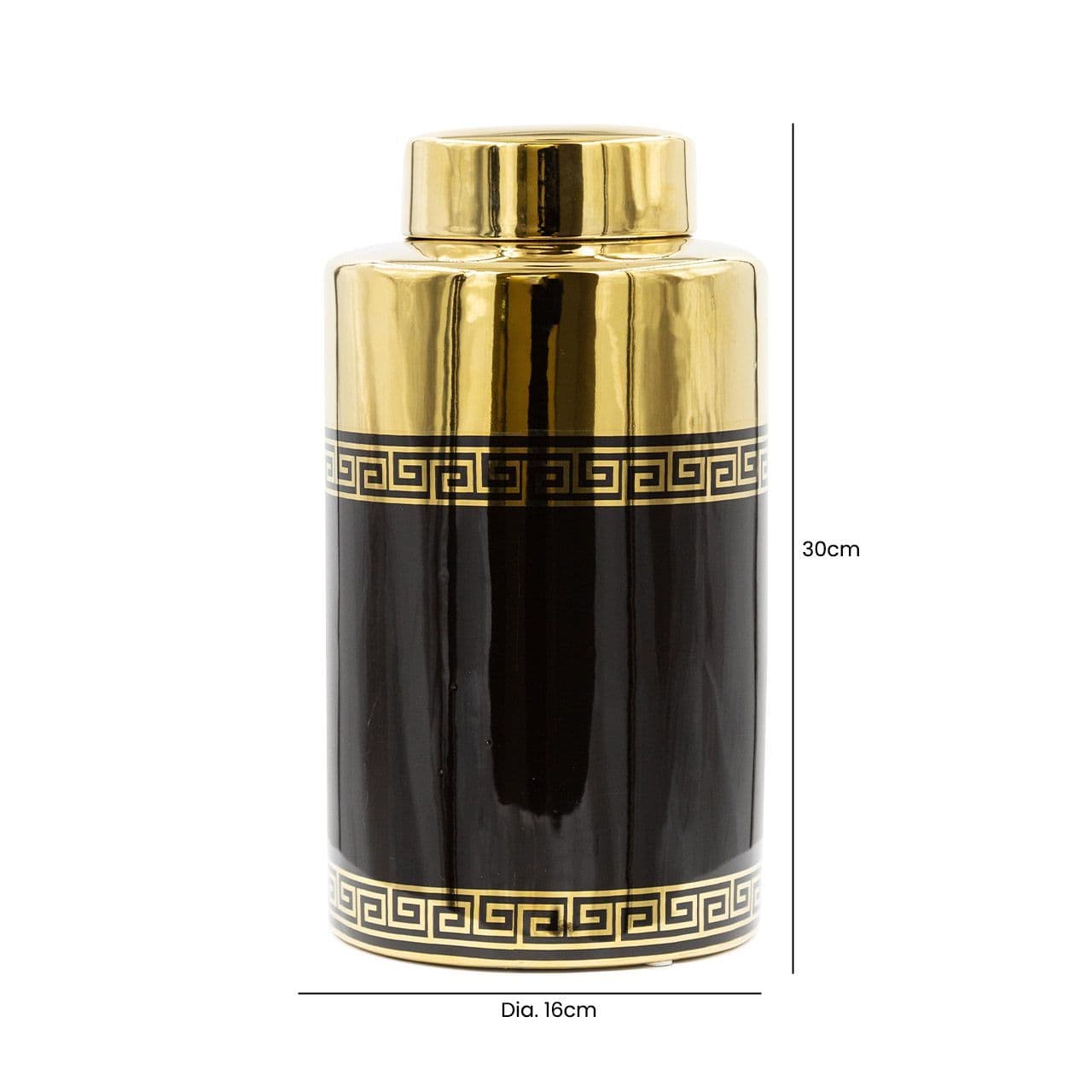 30cm Black and Gold Greek Ginger Jar