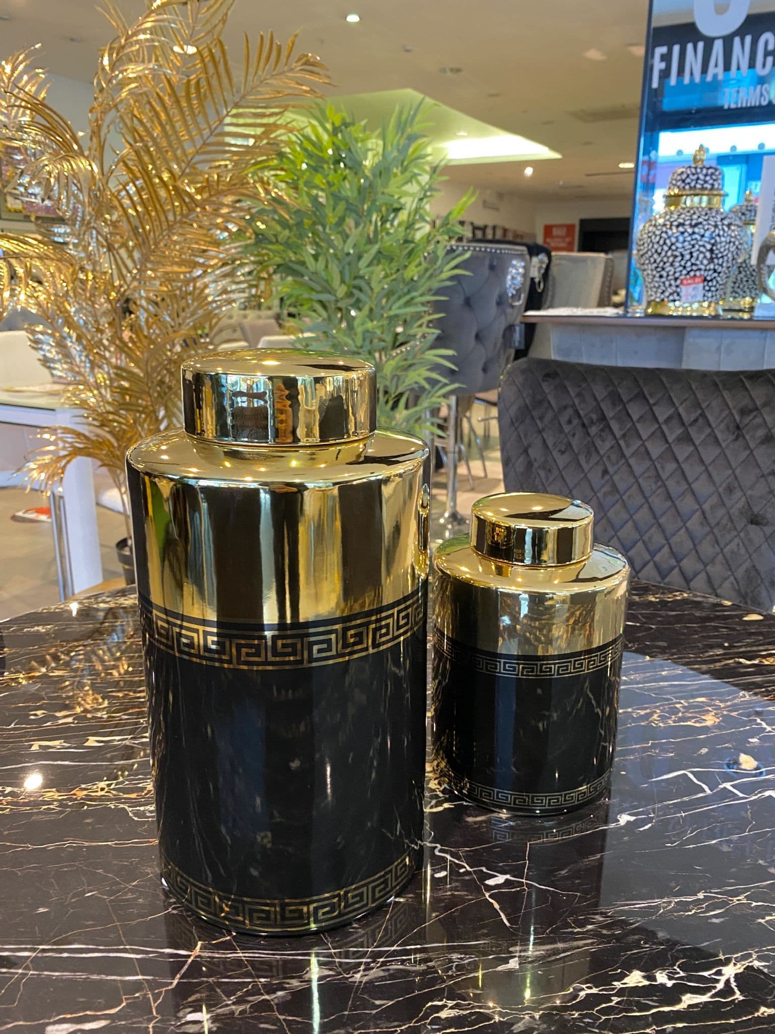 30cm Black and Gold Greek Ginger Jar