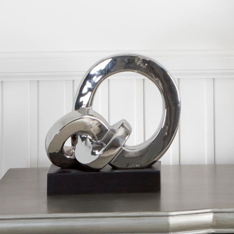33cm Silver Abstract Sculpture On Black Stand