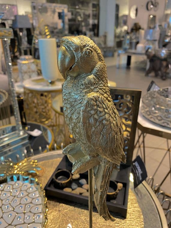 39Cm Golden Parrot On Stand