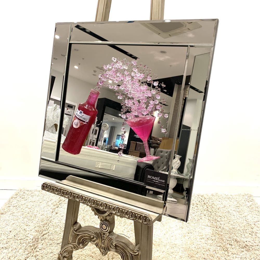 3D Pink Gordons Gin & Cocktail Glitter Wall Art Mirror