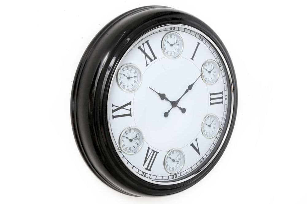 65Cm Glossy Black Multi Dial Clock