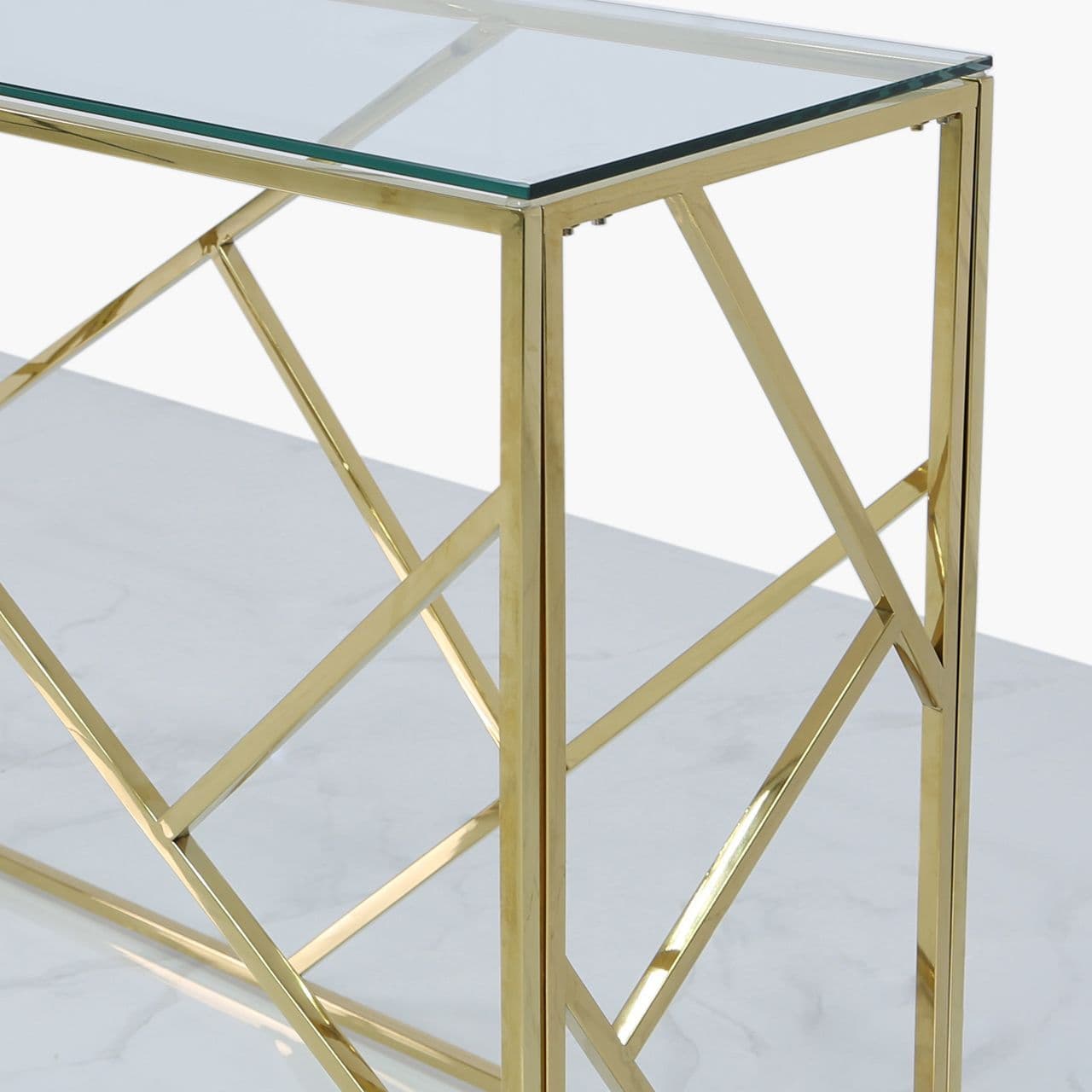 Ajax Gold Metal Console Table Glass Top